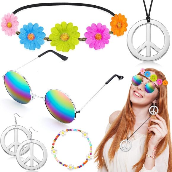 Accessories | 6 Pcs Hippie Costume Accessories Set Boho Peace Sign Rainbow Daisy Flower 6s 70 ...